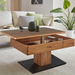 Pharao24.de Design Couchtisch aus Wildeiche Massivholz Staufach unter der Platte