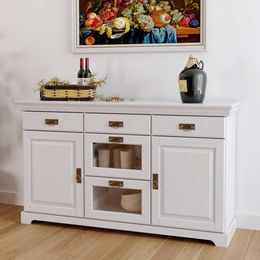Pharao24.de K&uuml;chensideboard im Landhausstil Glasfront Schubladen