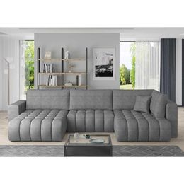 Pharao24.de Sofa Wohnlandschaft in Grau mit aufwendigen Steppungen