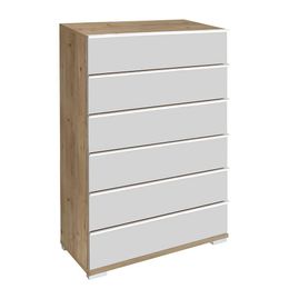 Pharao24.de Schubladenkomode in Eiche Bianco wei&szlig;em Glas beschichtet