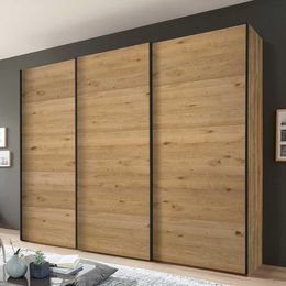 Pharao24.de Gleitt&uuml;renschrank in Wildeiche Bianco und Dunkelgrau 300 cm breit