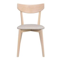 Pharao24.de Skandi Esstisch St&uuml;hle aus Eiche Massivholz White Wash Webstoff Beigegrau (2er Set)