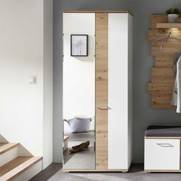 Pharao24.de Dielenschrank mit Spiegelt&uuml;r in Wildeichefarben & Wei&szlig; 80 cm breit