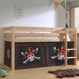 Pharao24.de Piraten Bett aus Kiefer Massivholz lackiert Vorhang Set