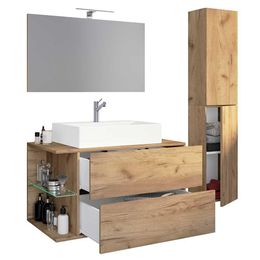 Pharao24.de Badm&ouml;bel mit Waschbecken f&uuml;r die Wandmontage 151 cm hoch (dreiteilig)