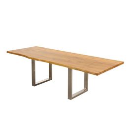 Pharao24.de Massivholztisch aus Wildeiche Edelstahl Optik Metallgestell