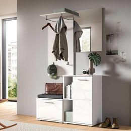 Pharao24.de Moderne Flurgardrobe in Wei&szlig; Hochglanz Schuhbank