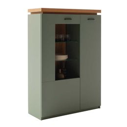 Pharao24.de Highboard Vitrine mit LED Beleuchtung in Graugr&uuml;n