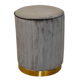 Pharao24.de Samt Sitzpouf in Grau und Goldfarben 43 cm hoch