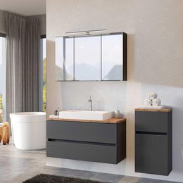 Pharao24.de Design Badezimmer Set in Dunkelgrau und Wildeiche Optik 140 cm breit (dreiteilig)