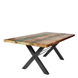 Pharao24.de Shabby Esstisch in Bunt und Schwarz Sheesham Recyclingholz und Eisen