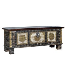 Pharao24.de Truhe Dekotruhe aus Mangobaum Massivholz mit Ornament Muster