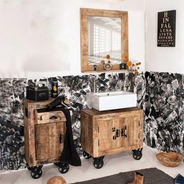 Pharao24.de Au&szlig;ergew&ouml;hnliche Badm&ouml;bel im Factory Design Mangobaum Massivholz (dreiteilig)