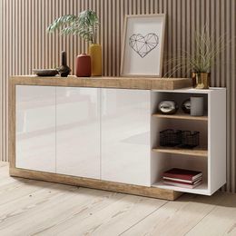 Pharao24.de Esszimmersideboard mit offenen F&auml;chern Eiche verwittert und wei&szlig;