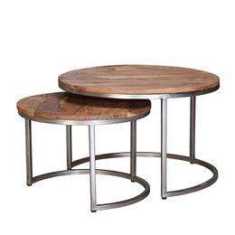 Pharao24.de Couchtische Sofatische aus Metall und Mangobaum Massivholz (zweiteilig)
