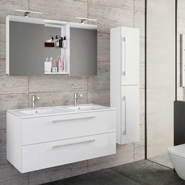 Pharao24.de Badezimmerm&ouml;bel weiss Hochglanz in modernem Design 145 cm breit (dreiteilig)