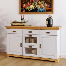 Pharao24.de Landhausstil Sideboard in Wei&szlig; Kiefer Honigfarben