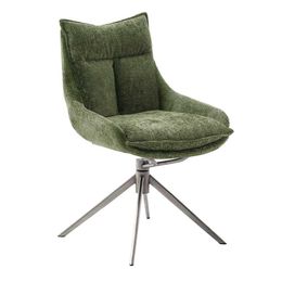 Pharao24.de 2 St&uuml;hle aus Strukturstoff und Metall Oliv Gr&uuml;n und Edelstahlfarben (2er Set)