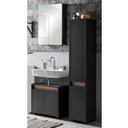 Pharao24.de Badm&ouml;belkomplettset in Anthrazit und Wildeiche Optik Skandi Design (dreiteilig)