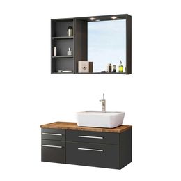 Pharao24.de Waschplatz Set in dunkel Grau und Wildeiche Dekor Made in Germany (dreiteilig)