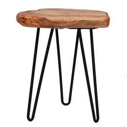 Pharao24.de Design Beistelltisch aus Zeder Massivholz und Metall Baumscheiben Tischplatte