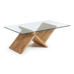 Pharao24.de Glas Couchtisch aus Eiche Massivholz 120 cm breit
