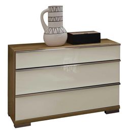 Pharao24.de Nachtkommode in Eiche Bianco und Beige glasbeschichtet drei Schubladen