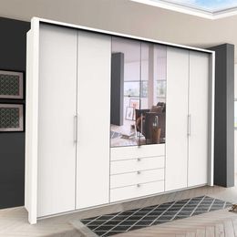 Pharao24.de XL Kleiderschrank mit Faltt&uuml;ren und Spiegel Wei&szlig;