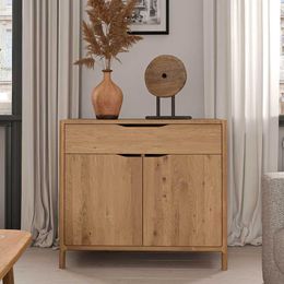 Pharao24.de Kommode Sideboard mit Griffl&ouml;chern und Massivholz T&uuml;ren
