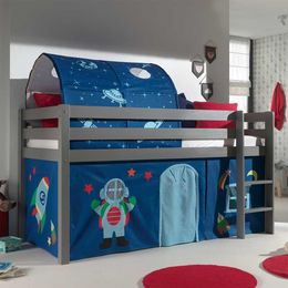 Pharao24.de Jungs Spielhochbett in Grau und Blau Weltraum Motiv