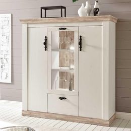Pharao24.de Wohnzimmer Highboard im Landhausstil Pinie Wei&szlig;