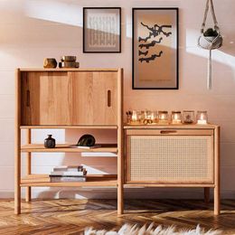 Pharao24.de Esszimmerregal aus Wildbuche ge&ouml;lt und Rattan 106 cm hoch