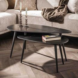 Pharao24.de Couchtisch Set aus Keramik und Metall Retrostil (zweiteilig)