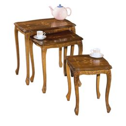 Pharao24.de Beistelltisch Set im italienischen Design Nussbaum lackiert (dreiteilig)