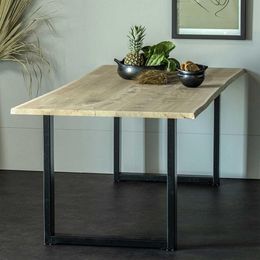 Pharao24.de Tisch Massivholz Baumkante in Schwarz Eichefarben