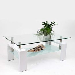 Pharao24.de Couchtisch wei&szlig; Hochglanz mit Glasplatte modernem Design