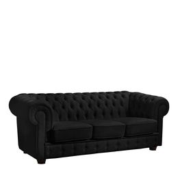 Pharao24.de Echtledersofa schwarz im Chesterfield Look drei Sitzpl&auml;tzen