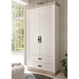 Pharao24.de Dielenkleiderschrank in Wei&szlig; und Pinie Optik Landhaus Design