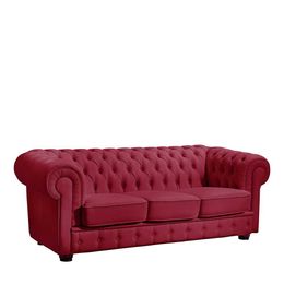 Pharao24.de Echtledersofa Rot im Chesterfield Look drei Sitzpl&auml;tzen