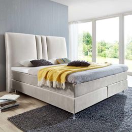Pharao24.de Boxspringbett in Creme Wei&szlig; Webstoff modern