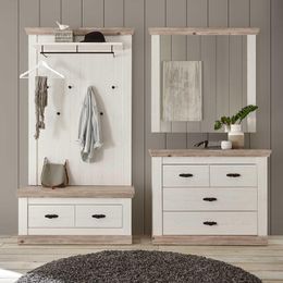 Pharao24.de Dielenm&ouml;bel Set im Landhausstil Wei&szlig; und Piniefarben (vierteilig)