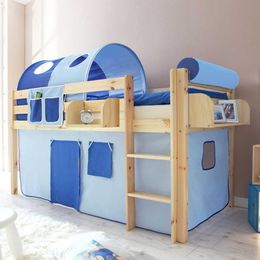 Pharao24.de Kinderhochbett mit Regal Vorhang