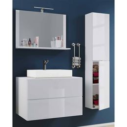 Pharao24.de Badezimmerm&ouml;bel in Weiss mit Spiegel inklusive Keramikbecken (dreiteilig)
