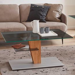 Pharao24.de Rechteckiger Design Couchtisch mit Rauchglasplatte h&ouml;henverstellbar und auf Rollen