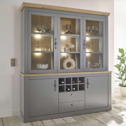 Pharao24.de Landhausstil Buffet in Lichtgrau und Eichefarben Glast&uuml;ren aus Spanplatte 183x206x44 cm Pharao24