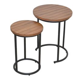 Pharao24.de Beistelltisch Sofa Set rund in Walnussfarben Schwarz (zweiteilig)