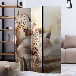 Pharao24.de Paravent floral mit Lilien Motiv Beige und Grau