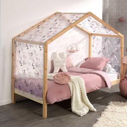 Pharao24.de Haus Kinderzimmerbett aus Kiefer Massivholz Vorhang