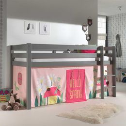 Pharao24.de M&auml;dchen Kinderzimmerbett in Grau und Rosa Leiter und Vorhang