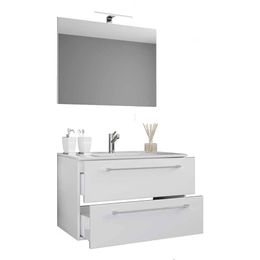 Pharao24.de Waschplatz Set wei&szlig; h&auml;ngend mit LED Beleuchtung 46 cm tief (zweiteilig)